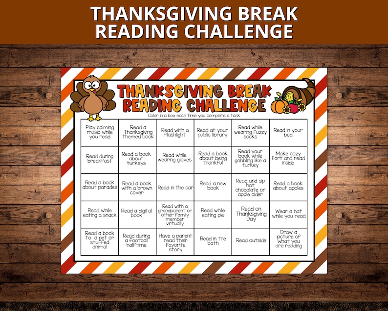 Thanksgiving Break Reading Challenge for Kids, Reading Printable ...