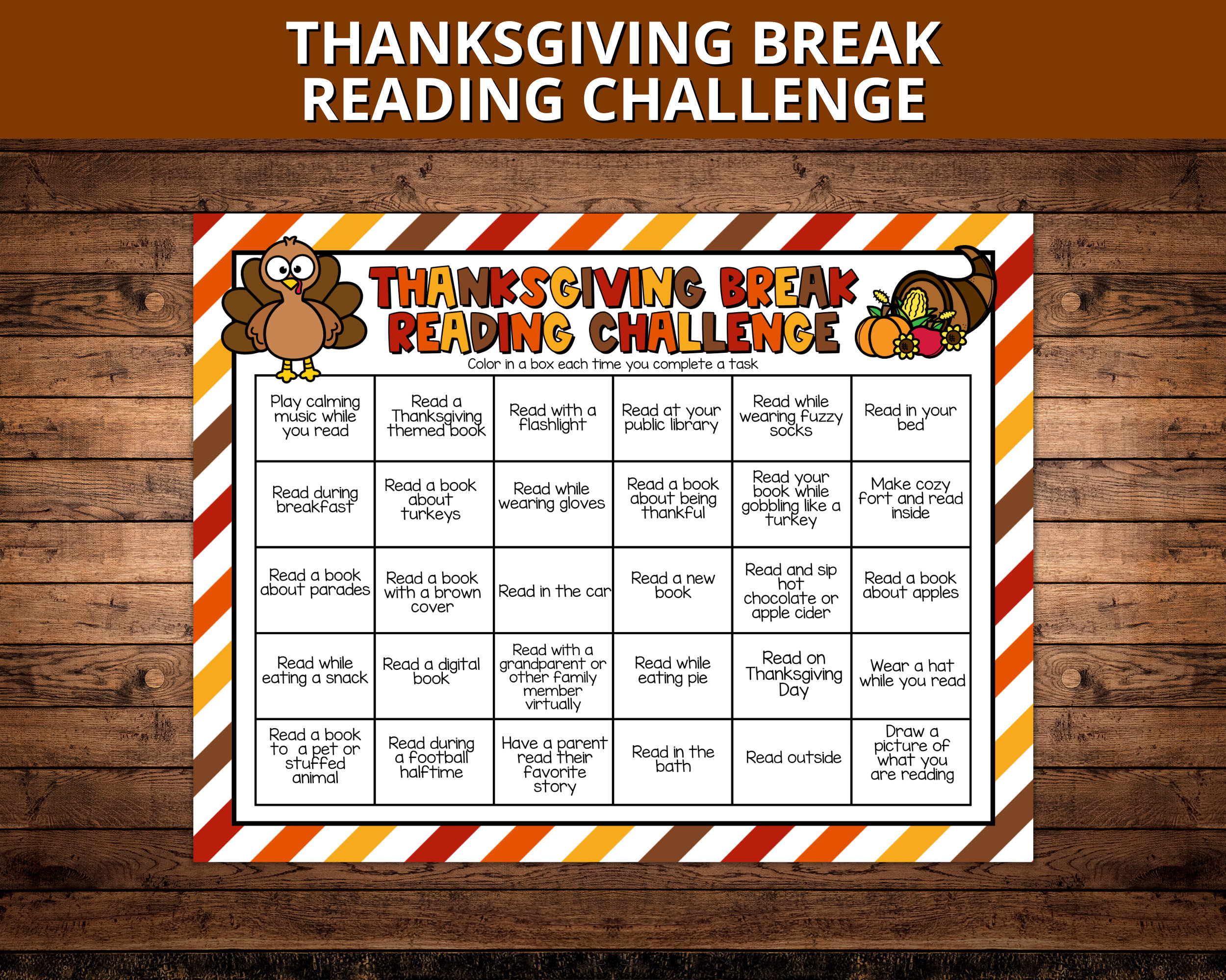 Thanksgiving Break Reading Challenge for Kids, Reading Printable ...