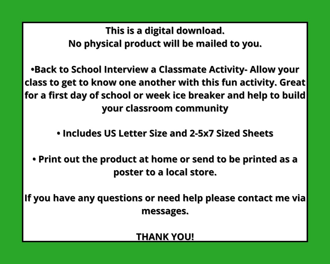 Back to School Interview a Classmate Activity First Day of - Etsy
