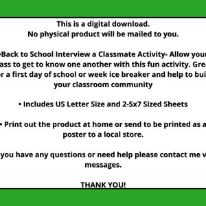 Back to School Interview a Classmate Activity First Day of - Etsy