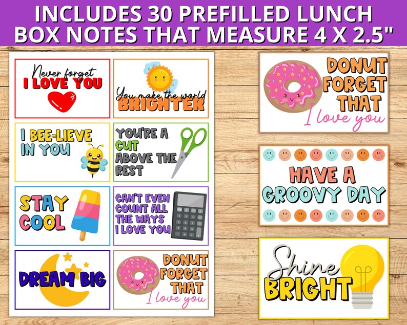 Lunch Box Notes for Kids, Lunch Box Note Template, Positive ...