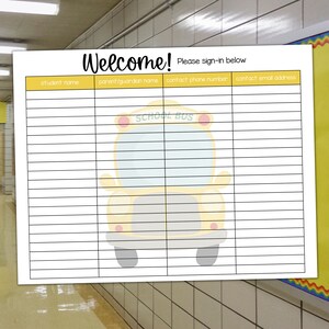 Back to School Open House Sign in Sheet, Classroom Sign in Sheet ...