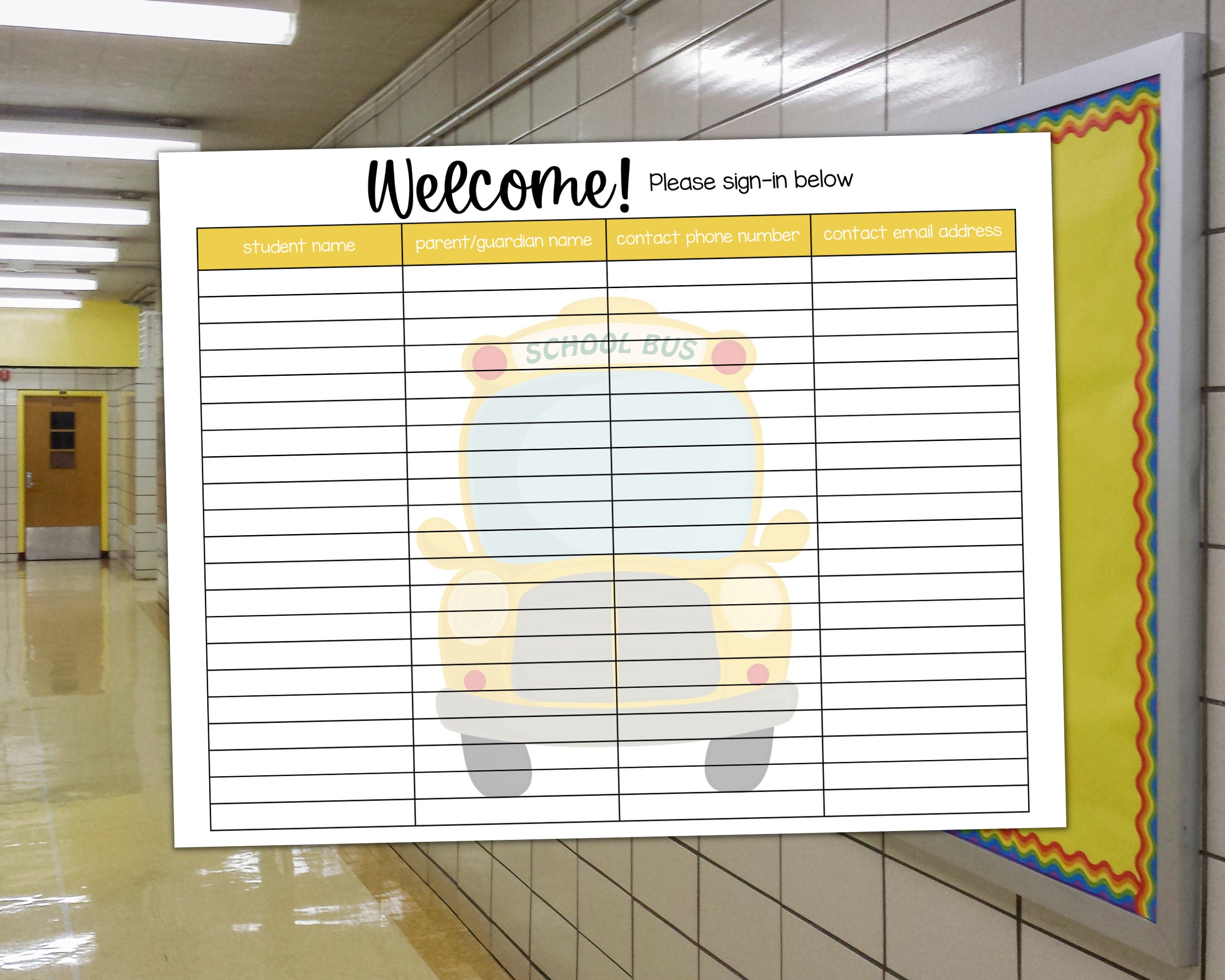 Back to School Open House Sign in Sheet, Classroom Sign in Sheet ...
