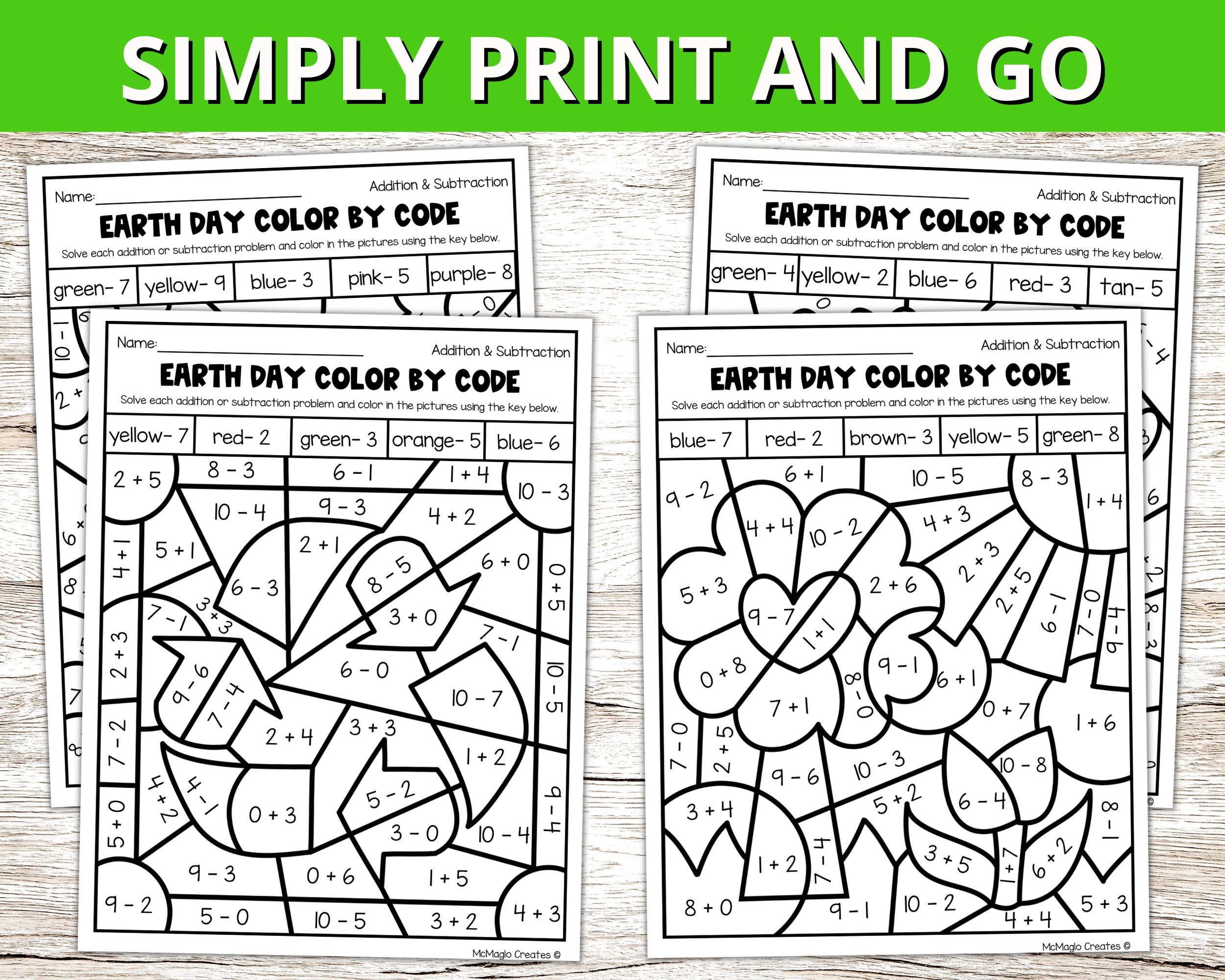Earth Day Activity, Earth Day Color by Number Activity, Addition and ...