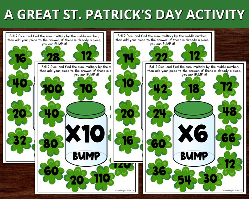 St. Patrick's Day Multiplication Bump Game, St. Patrick's Classroom ...