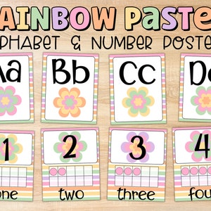 Pastel Rainbow Alphabet and Number Posters, Groovy Classroom Décor - Etsy