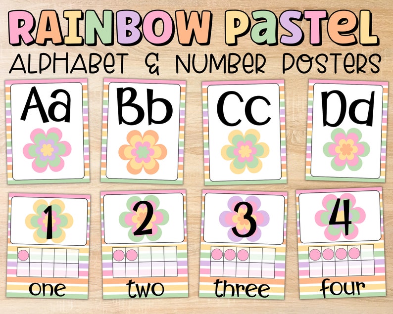 Pastel Rainbow Alphabet and Number Posters, Groovy Classroom Décor - Etsy