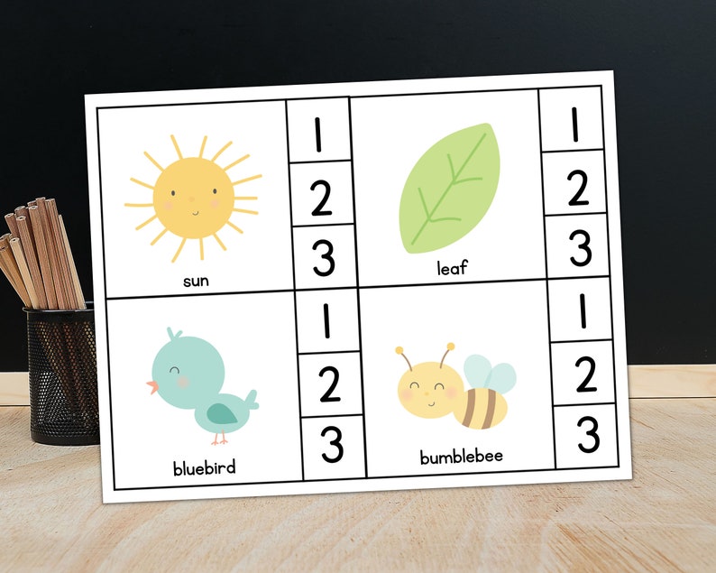 Spring Syllable Clip Cards, Printable Syllable Activity - Etsy