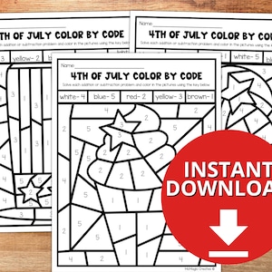 Fourth of July Color by Code Activity, Printable 4th of July Activity ...