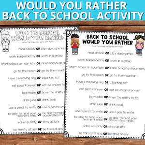 Would You Rather Back to School Activity, First Day of School Game ...