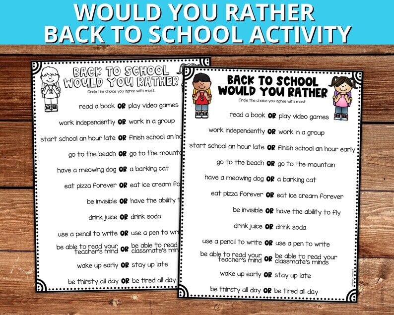 Would You Rather Back to School Activity, First Day of School Game ...