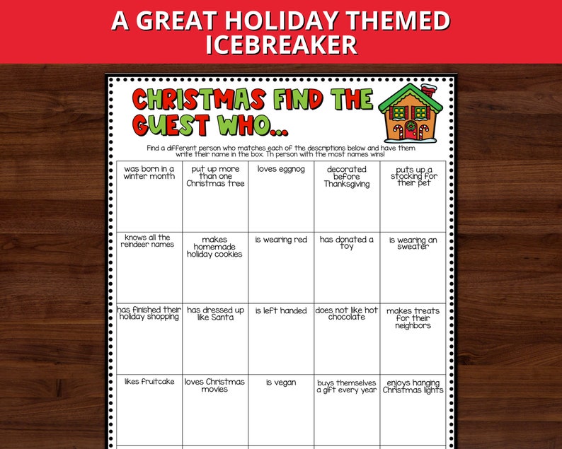 Christmas Find the Guest Who Game, Adult Christmas Party Games, Holiday ...