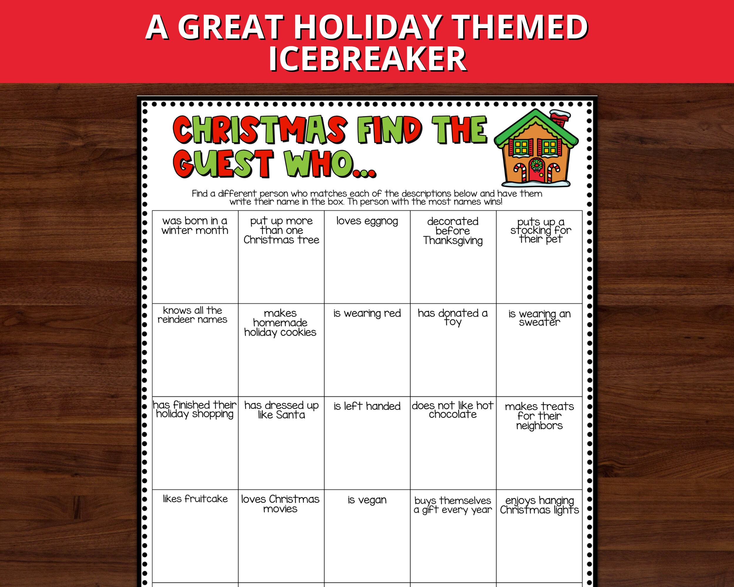 Christmas Find the Guest Who Game, Adult Christmas Party Games, Holiday ...