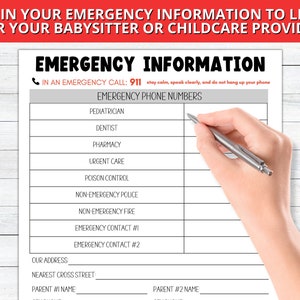 Child Care Emergency Contact Information Sheet, Incase of Emergency ...