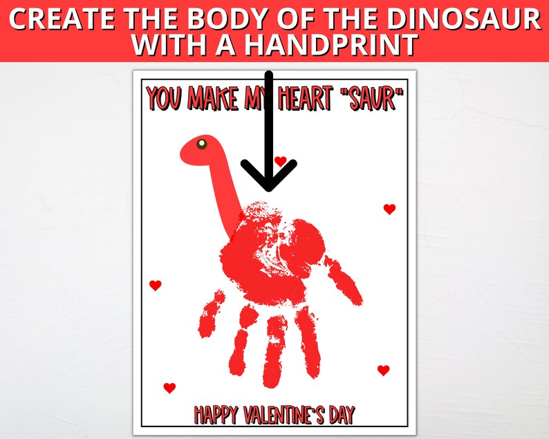 Valentine's Day Handprint Art, Dinosaur Valentine's Day Handprint ...