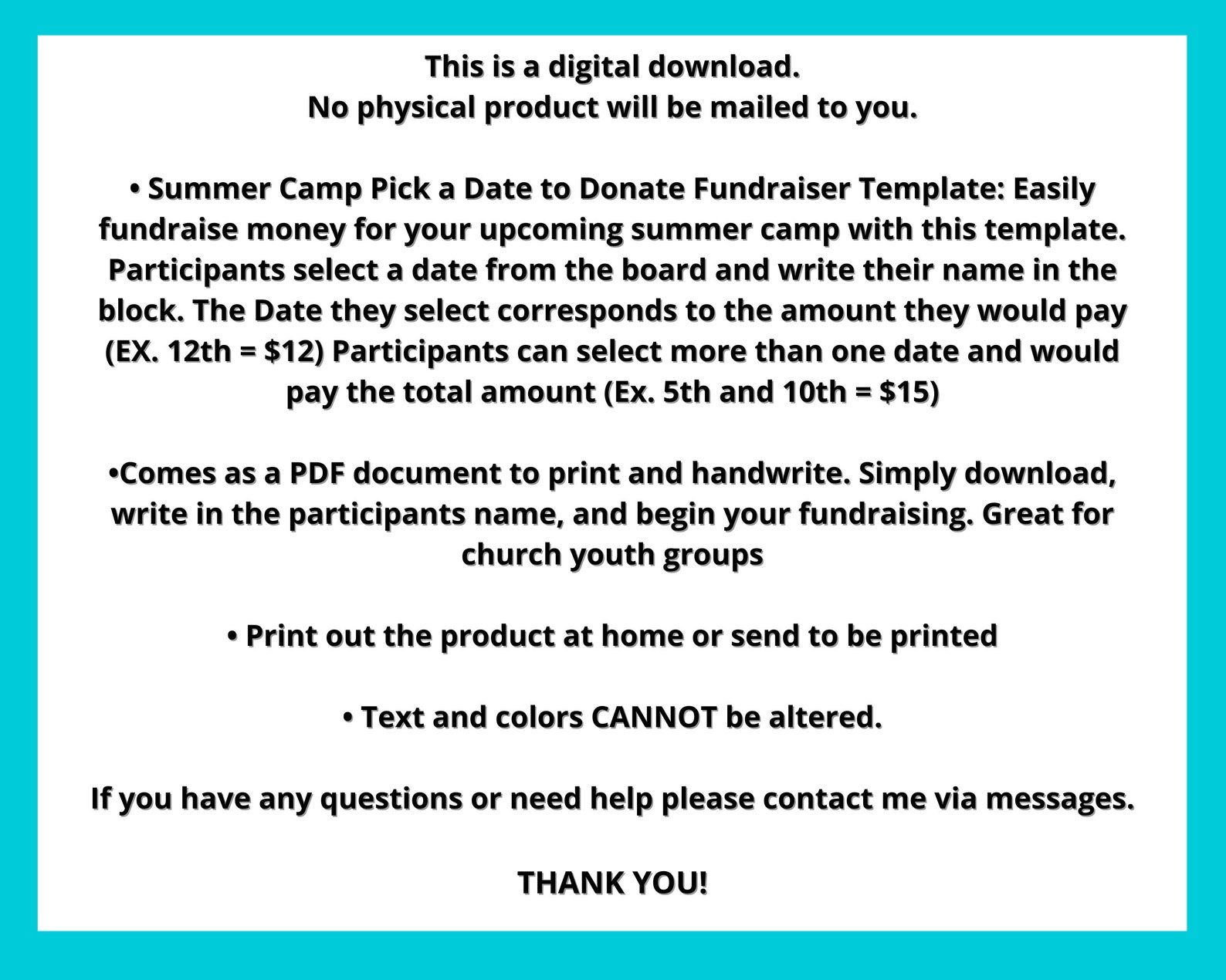 Summer Camp Calendar Fundraiser, Pick a Date to Donate Printable ...