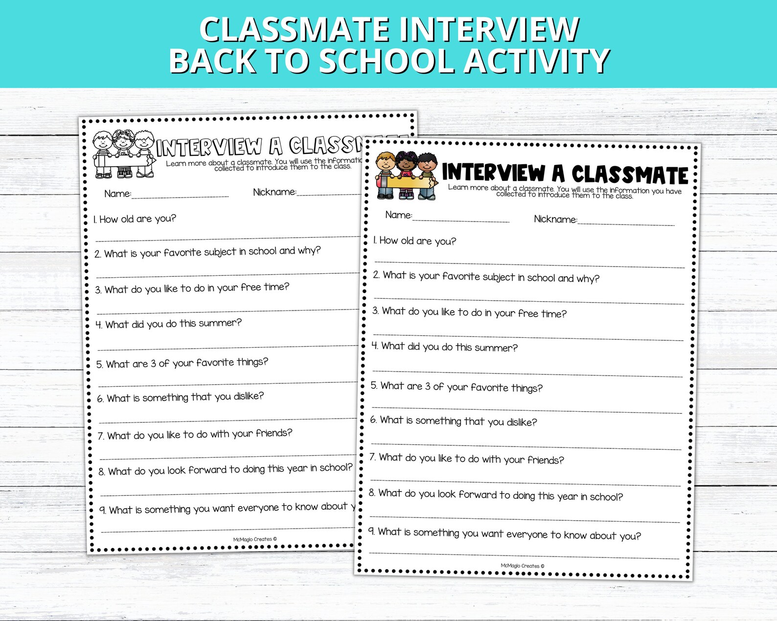 Back to School Interview a Classmate Activity, First Day of School Get ...