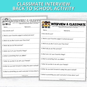 Back to School Interview a Classmate Activity, First Day of School Get ...
