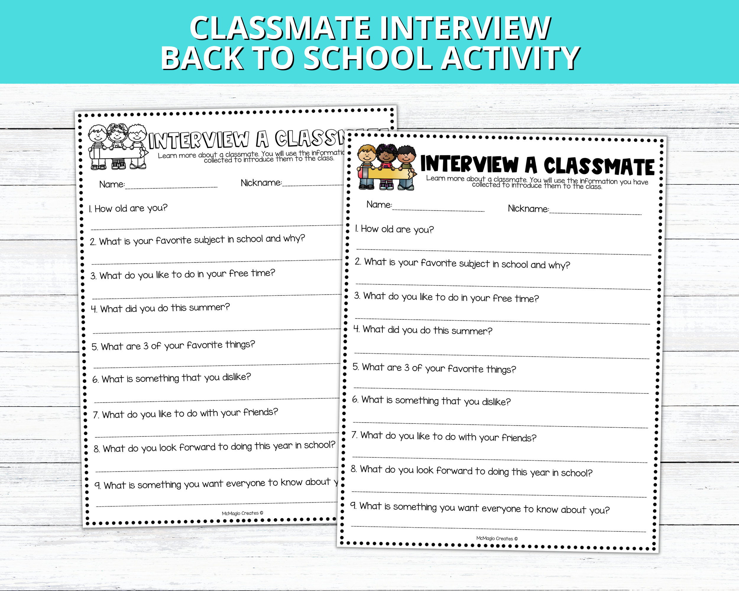 Back to School Interview a Classmate Activity, First Day of School Get ...