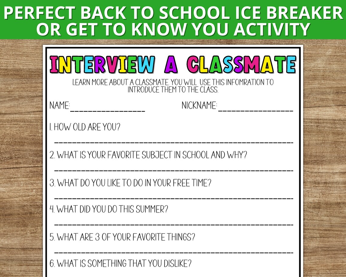 Back to School Interview a Classmate Activity First Day of - Etsy