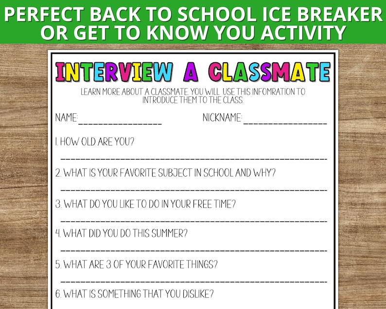 Back to School Interview a Classmate Activity First Day of - Etsy