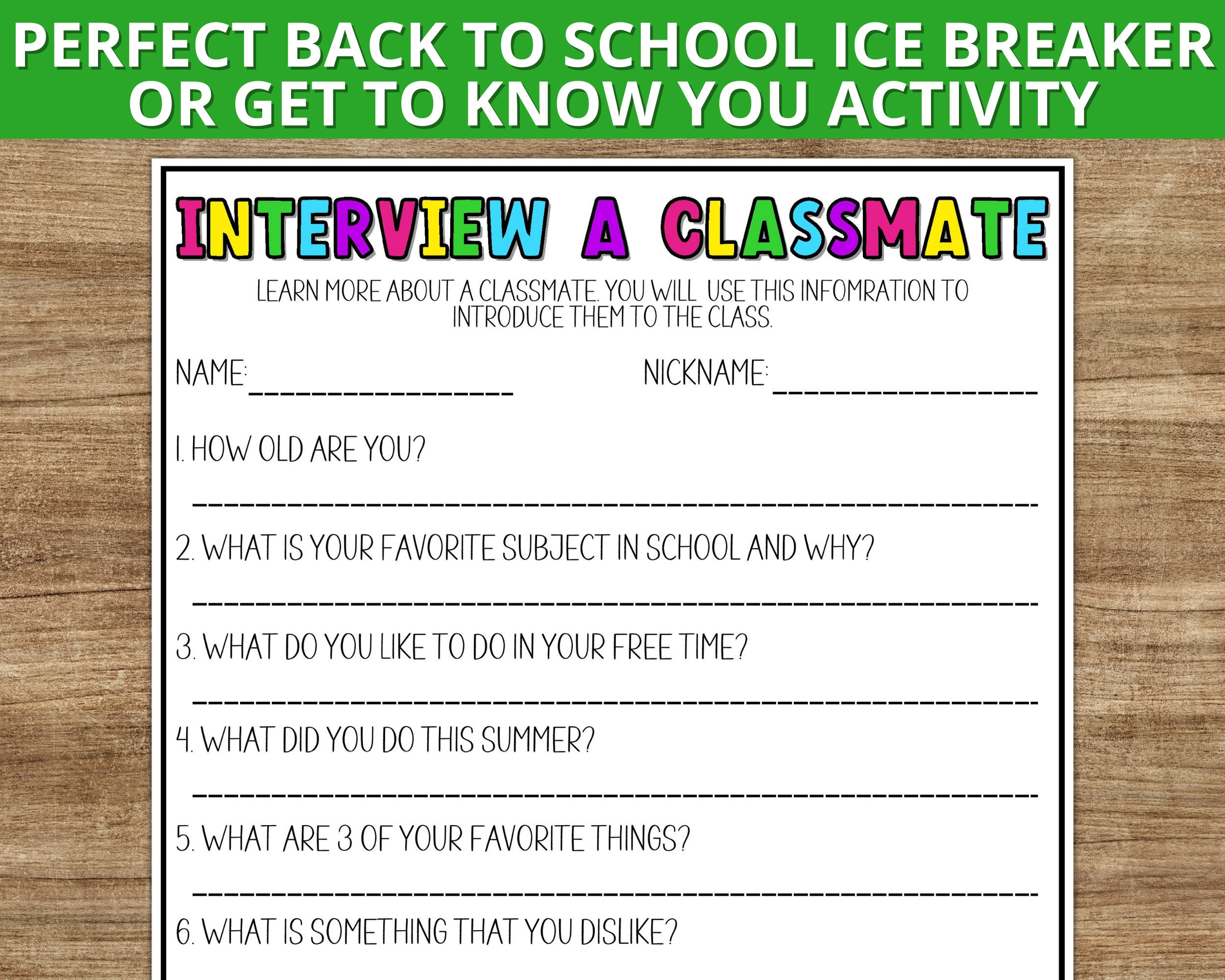 Back to School Interview a Classmate Activity First Day of - Etsy