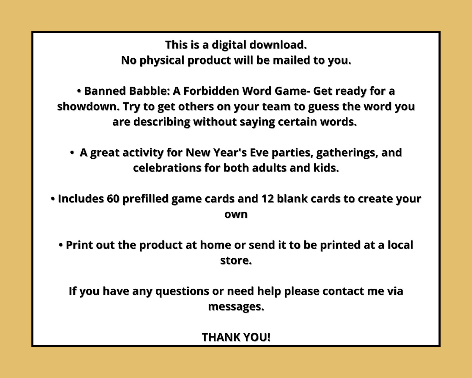 New Year's Eve Printable Party Game, Banned Babble A Forbidden Word ...