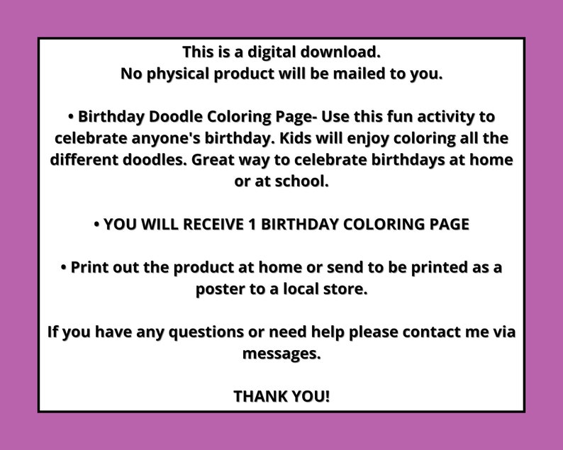 Birthday Doodles Coloring Page Happy Birthday Coloring Sheet - Etsy