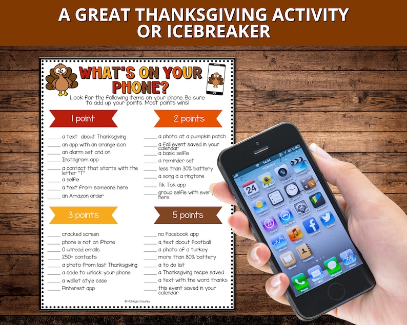 Thanksgiving What's on Your Phone Game, Thanksgiving Printable Games - Etsy