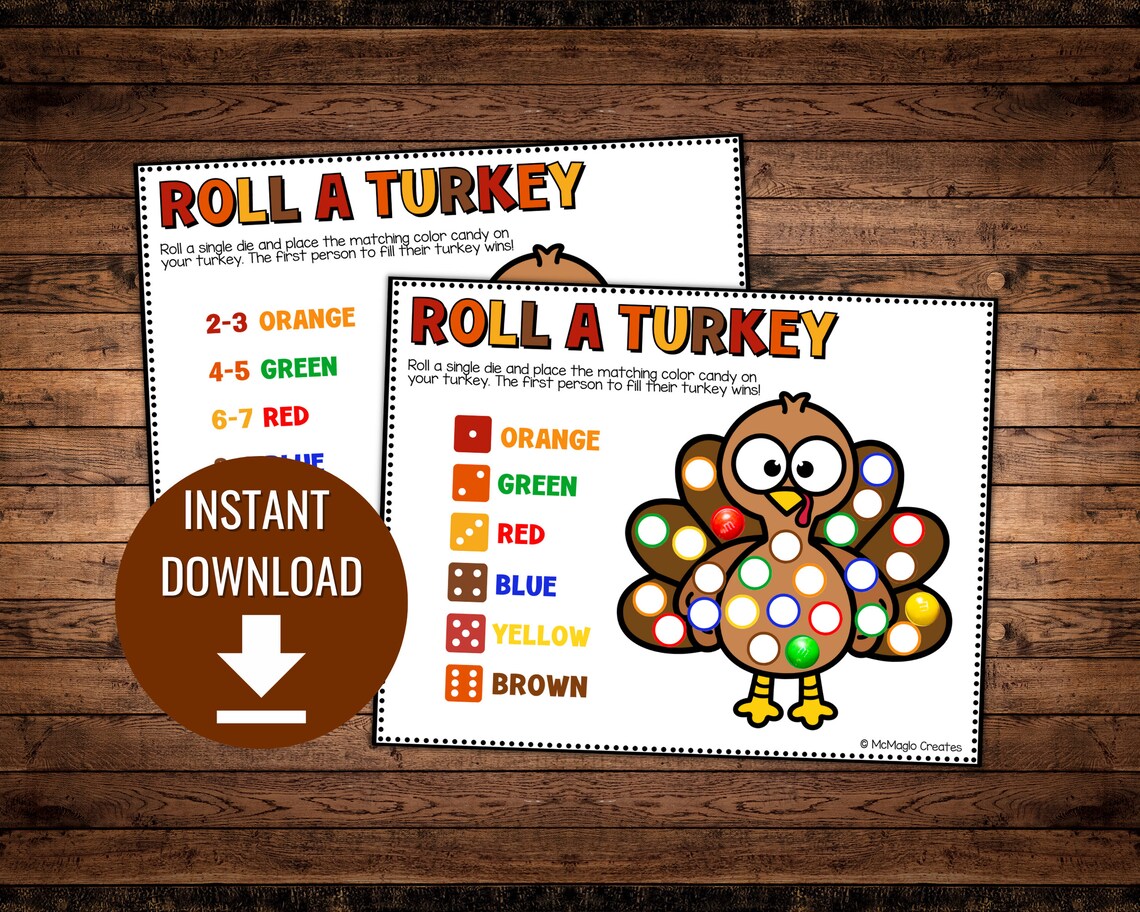 Roll a Turkey Game, Thanksgiving Games for Kids, Kids Table Game ...