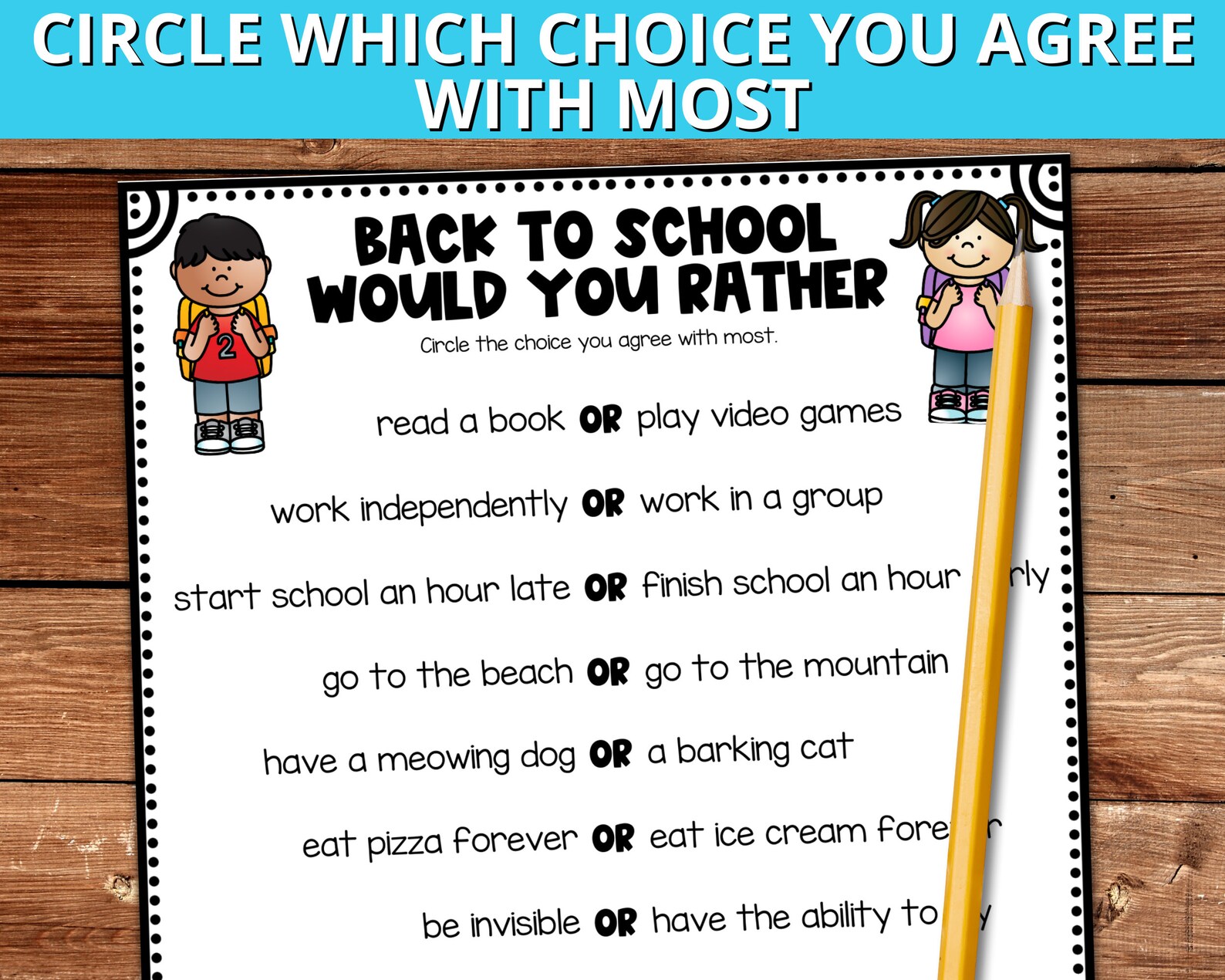 Would You Rather Back to School Activity, First Day of School Game ...