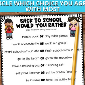 Would You Rather Back to School Activity, First Day of School Game ...