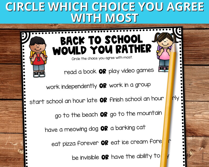 Would You Rather Back to School Activity, First Day of School Game ...