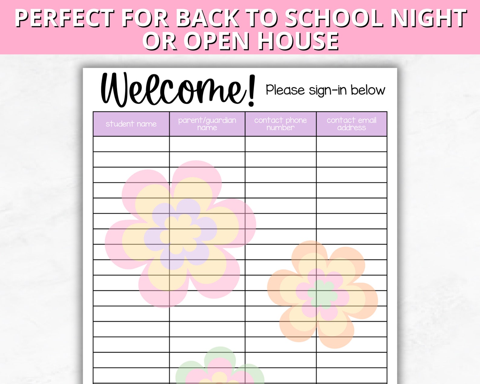 Pastel Rainbow Back to School Open House Sign in Sheet, Meet the ...