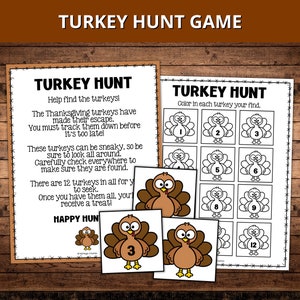 Printable Turkey Hunt Game, Thanksgiving Scavenger Hunt, Thanksgiving ...
