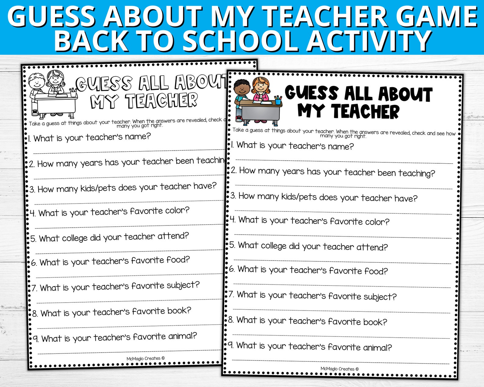 Guess All About My Teacher Game, Printable Back to School Icebreaker ...