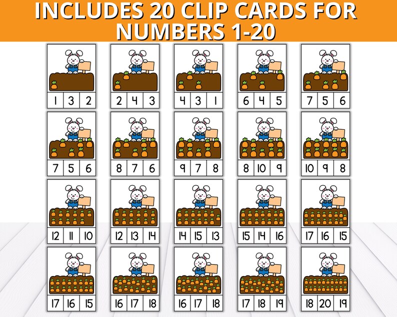 Carrot Themed Clip and Count Cards 1-20 With Worksheets - Etsy
