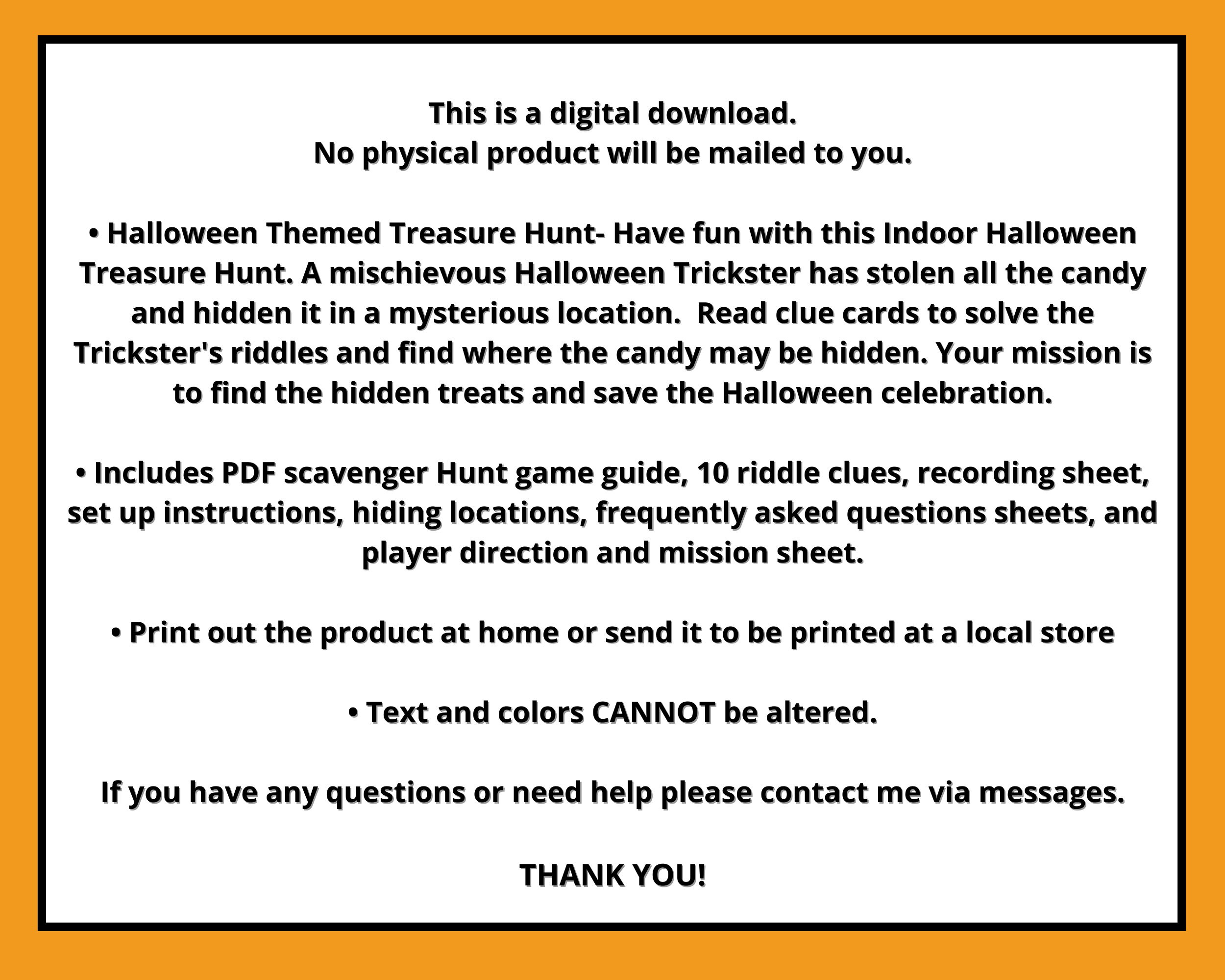Halloween Scavenger Hunt for Kids, Treasure Hunt for Halloween ...