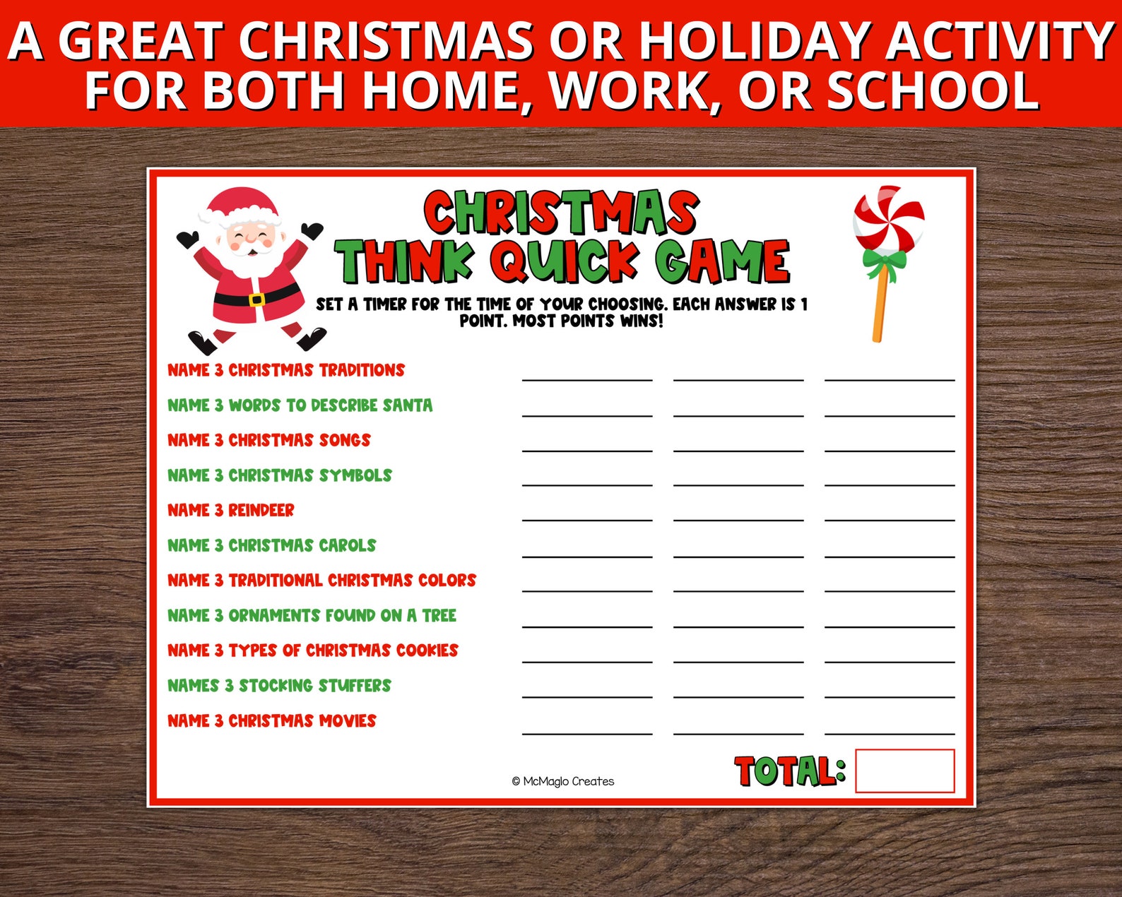 Christmas Themed Think Quick Game Christmas Trivia Game - Etsy