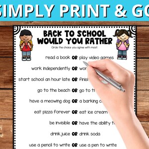 Would You Rather Back to School Activity, First Day of School Game ...
