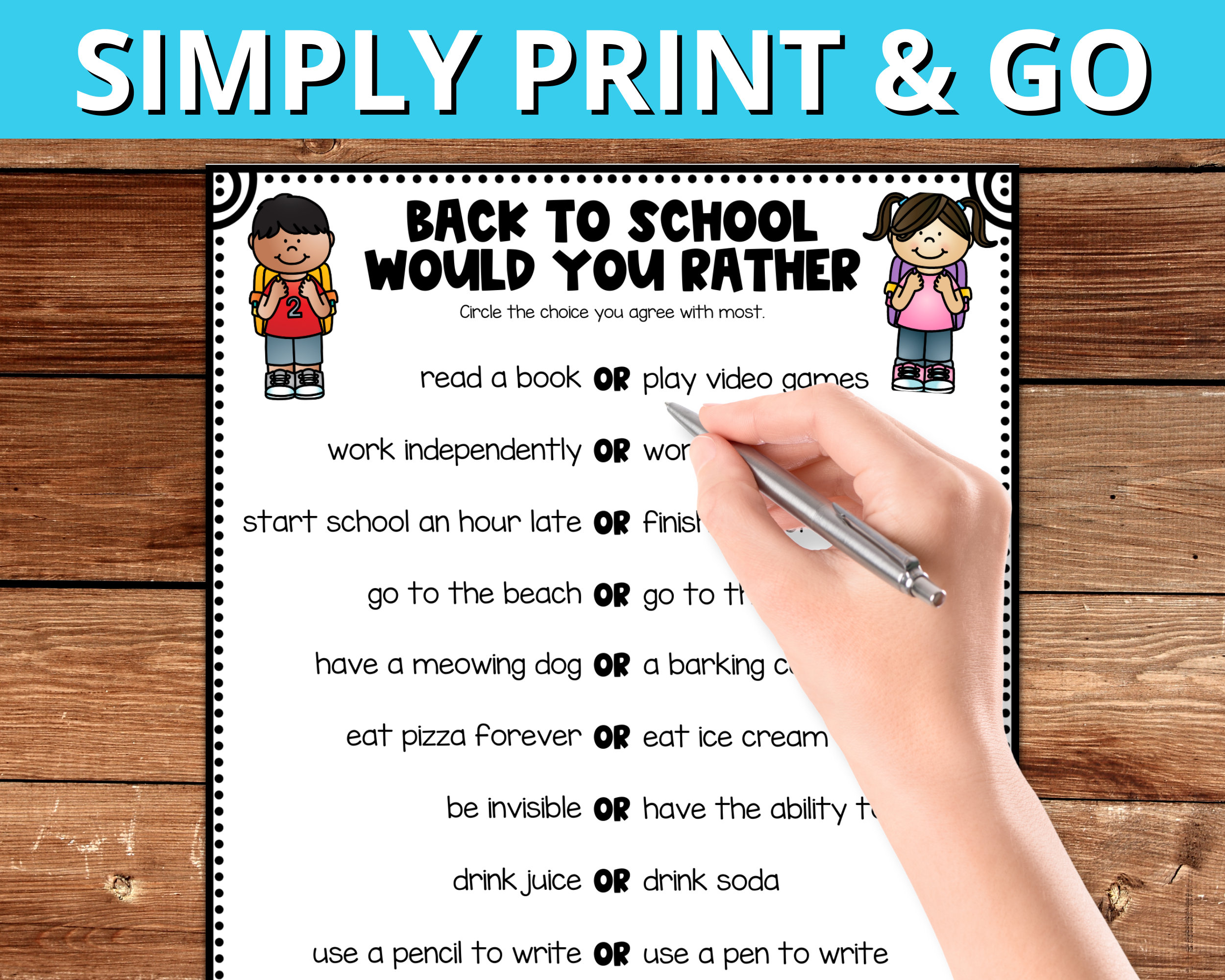 Would You Rather Back to School Activity, First Day of School Game ...