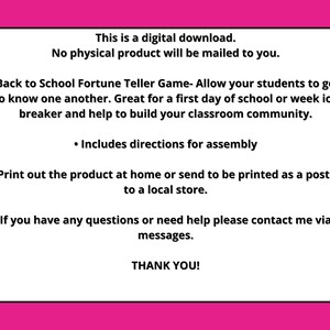 Back to School Fortune Teller Game Back to School Get to Know - Etsy