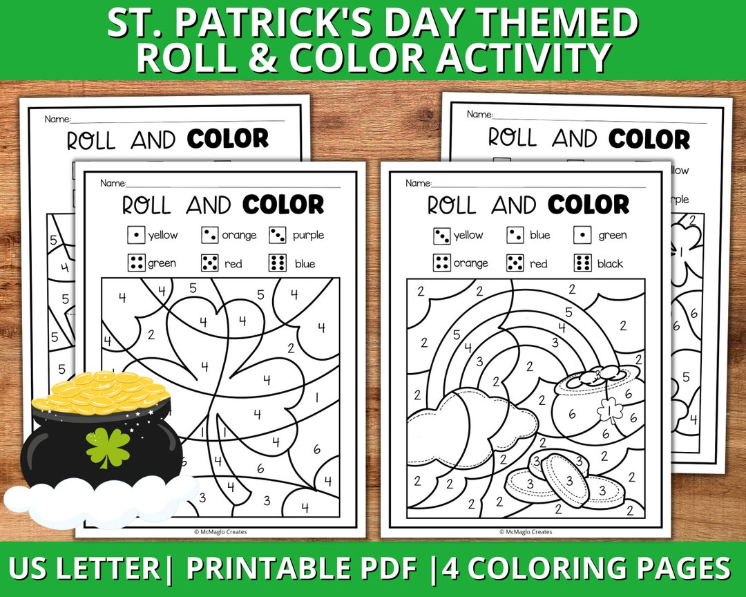 St. Patrick's Day Roll and Color Activity, St. Patrick's Day Color by ...