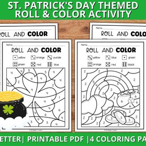 St. Patrick's Day Roll and Color Activity, St. Patrick's Day Color by ...