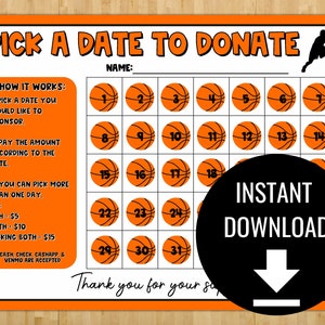 Basketball Calendar Fundraiser, Pick a Date to Donate Printable ...