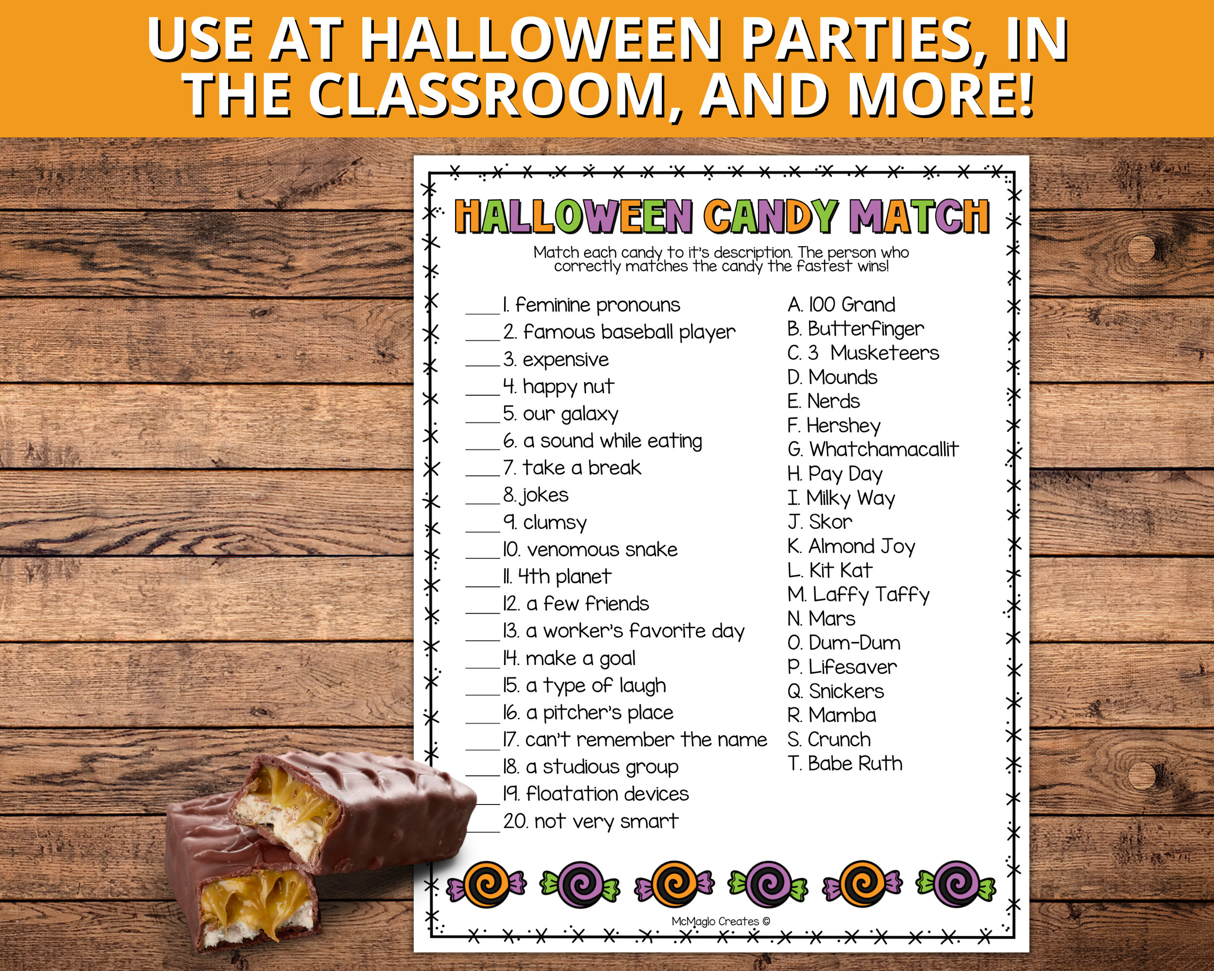 Halloween Candy Match Game Halloween Games for Kids School - Etsy