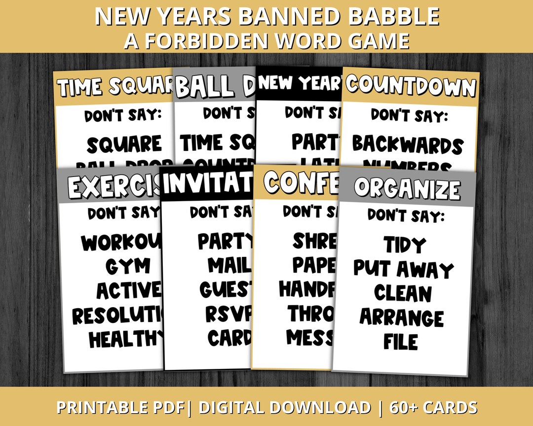 New Year's Eve Printable Party Game, Banned Babble A Forbidden Word ...