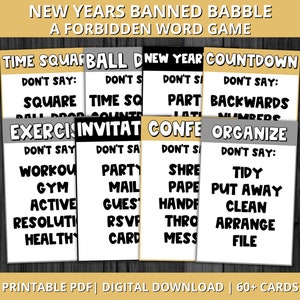 New Year's Eve Printable Party Game, Banned Babble A Forbidden Word ...