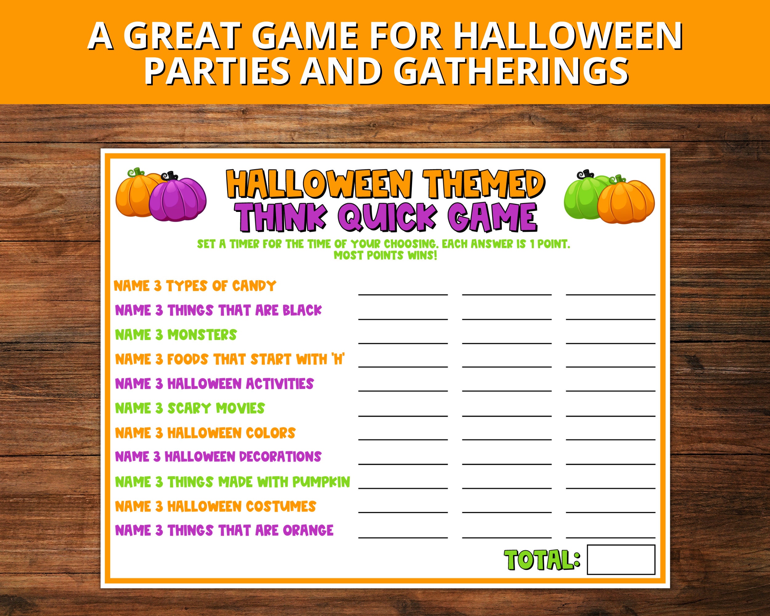 Halloween Themed Think Quick Game, Halloween Trivia Game, Printable ...