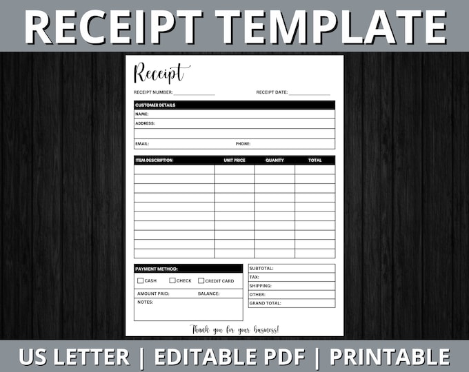 Receipt Template | Editable Receipt Template | Receipt Template for ...
